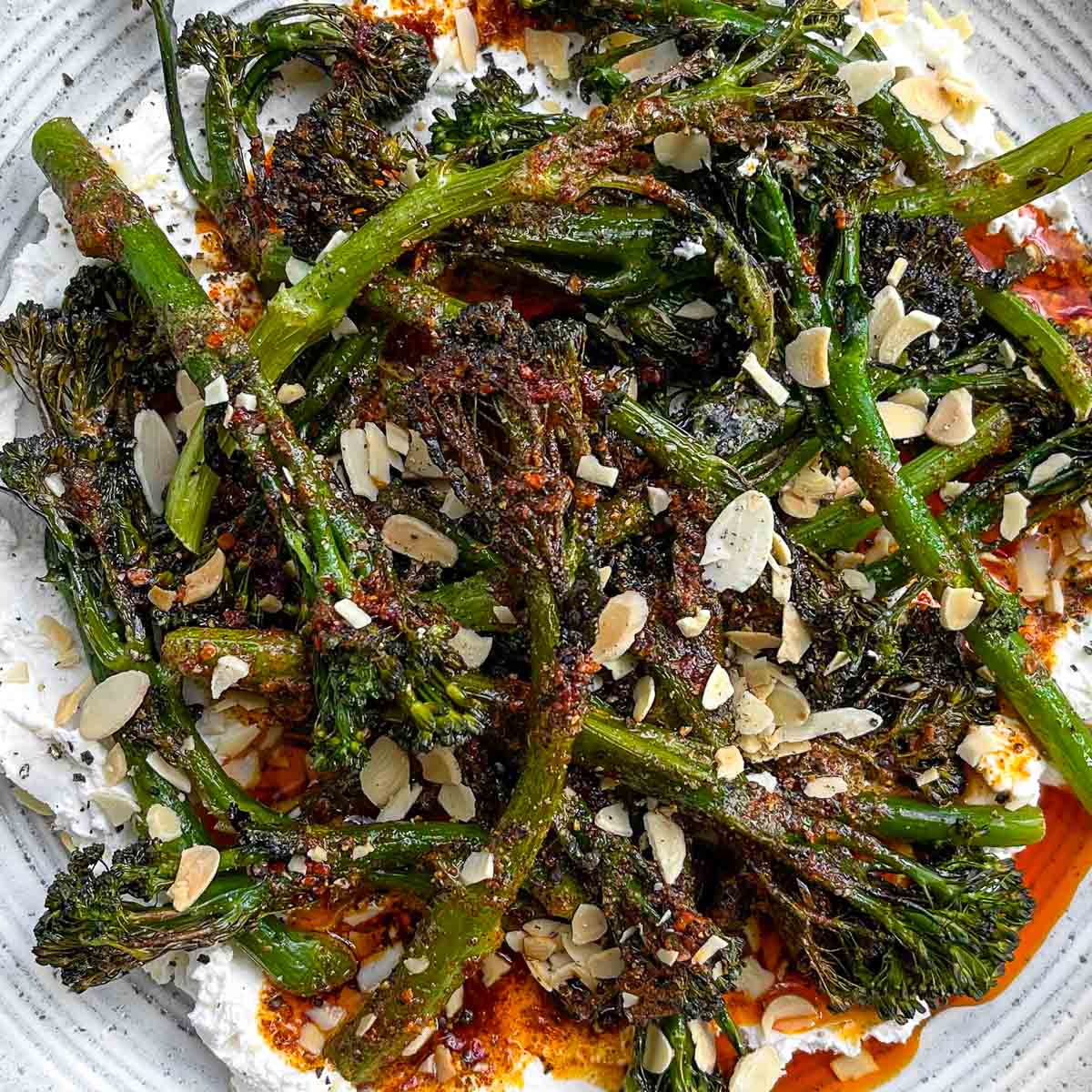 Roasted Tenderstem Broccoli with Smoky Butter and Garlic Labneh