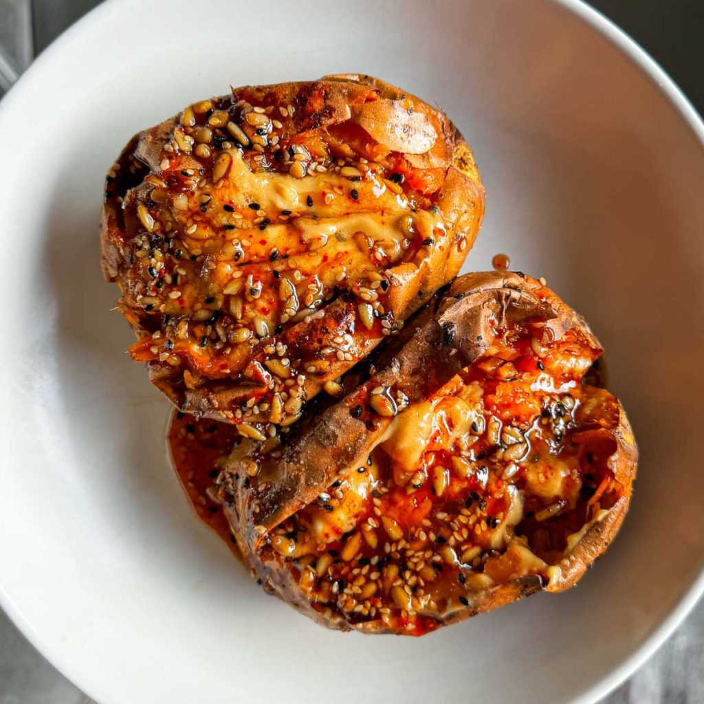 Sticky Tahini Butter Sweet Potatoes