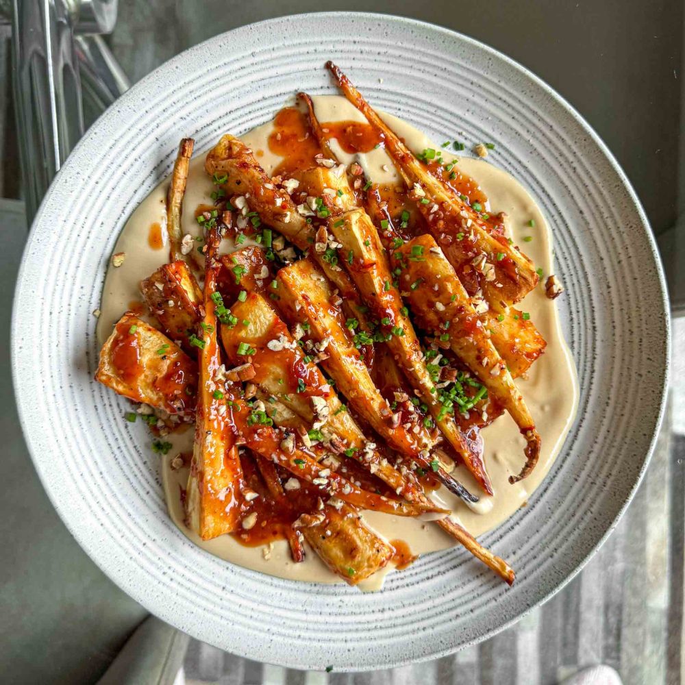 Sticky Roasted Parsnips with Cranberry and Hoisin