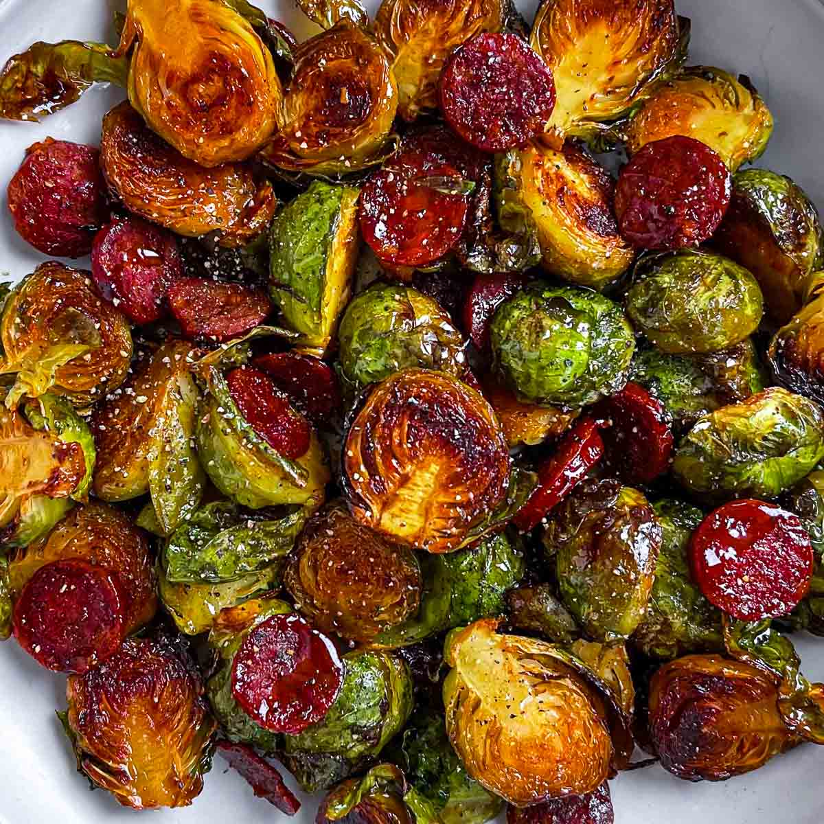Sticky Chorizo Brussels Sprouts - Zena's Kitchen