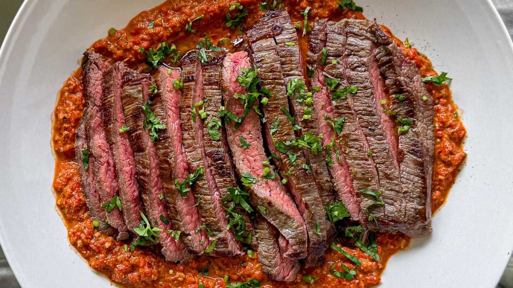 Marinated Flank Steak with Muhammara