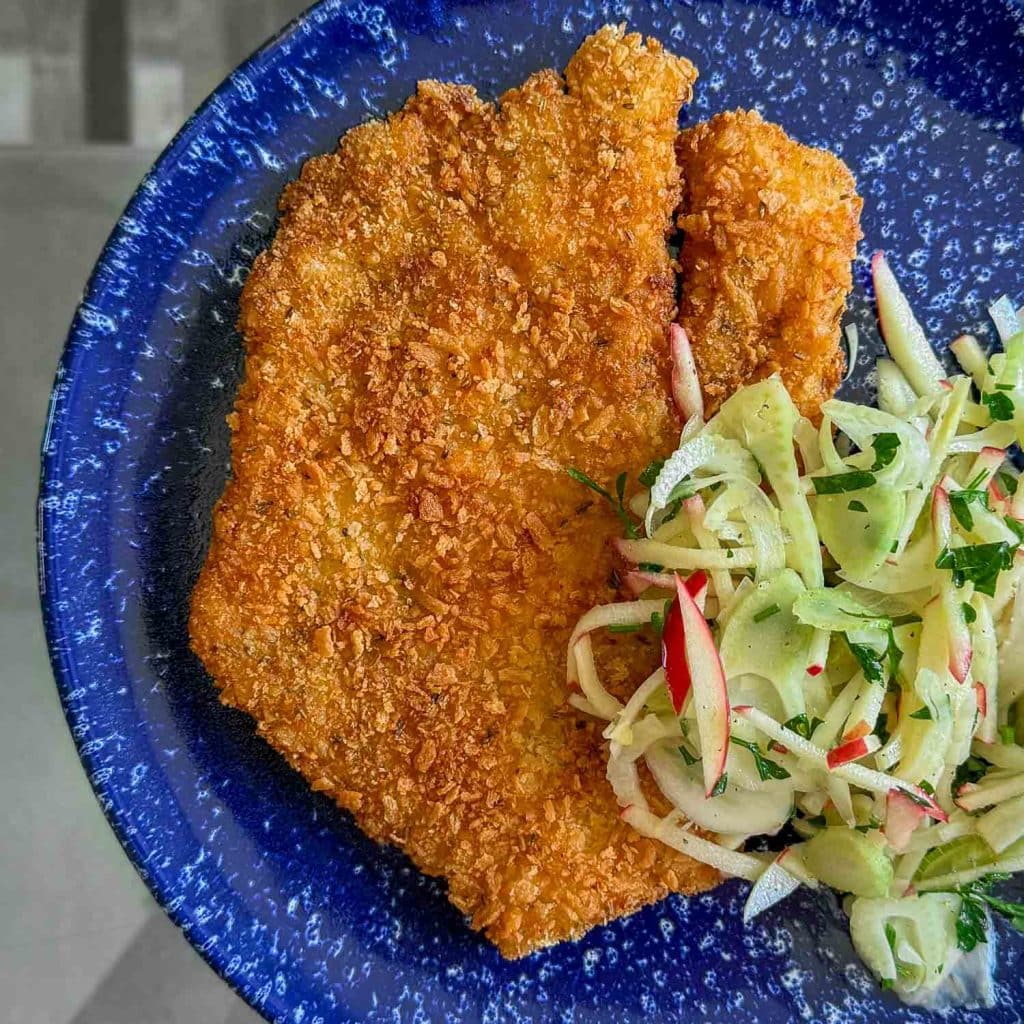 Fennel Cod Schnitzel with Fennel and Apple Slaw